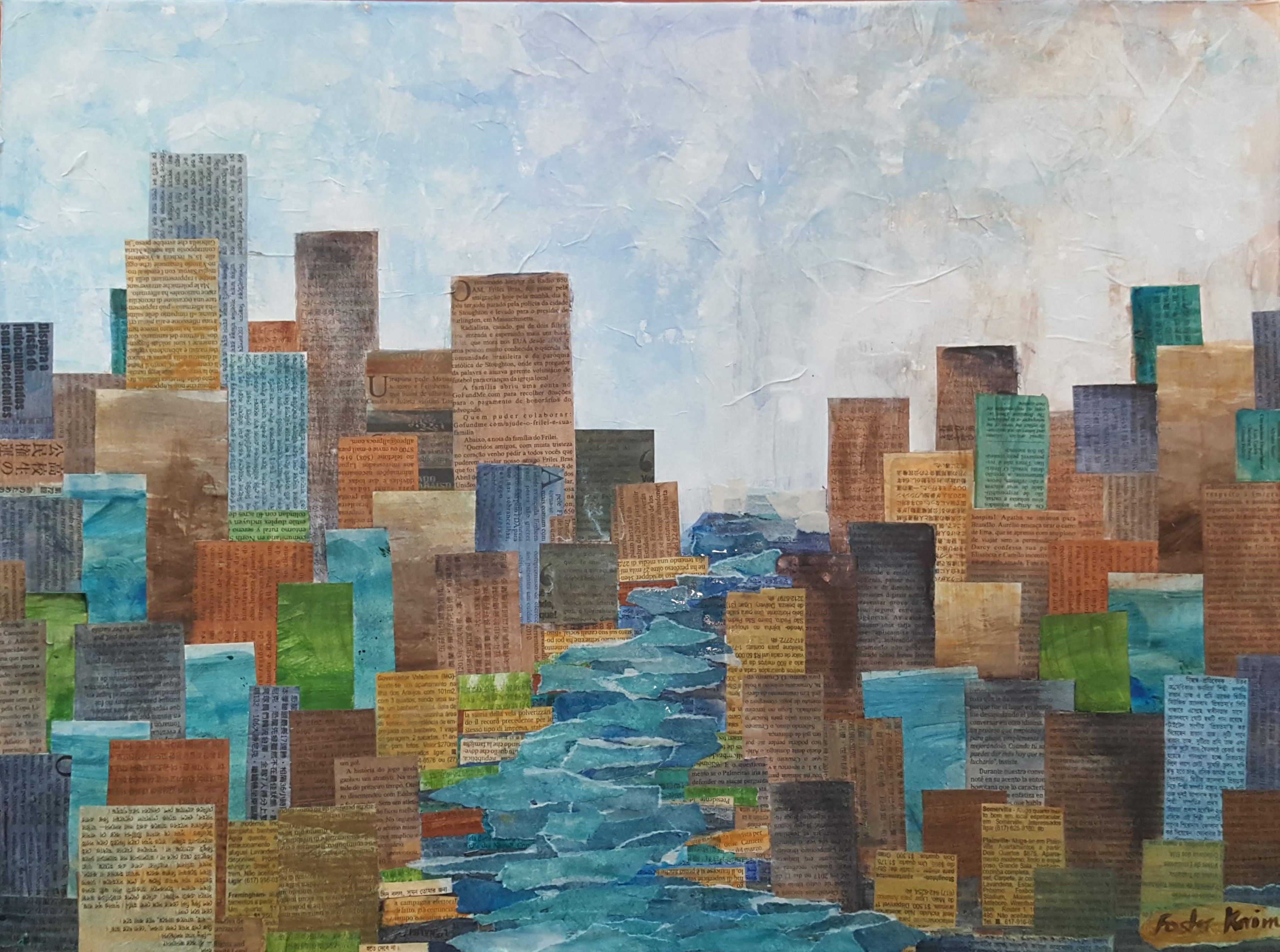 Newspaper collage cityscapes – Cara Foster Karim